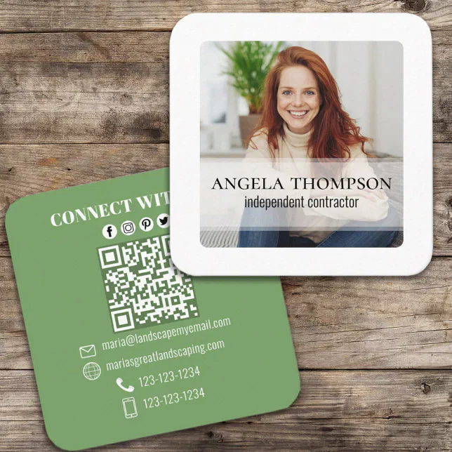 Modern Simple Minimalist Photo Connect QR Code Square Business Card ...