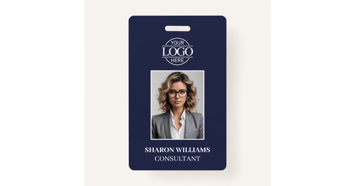 Modern Simple Navy Blue Minimalist Employee Photo ID Badge | Zazzle