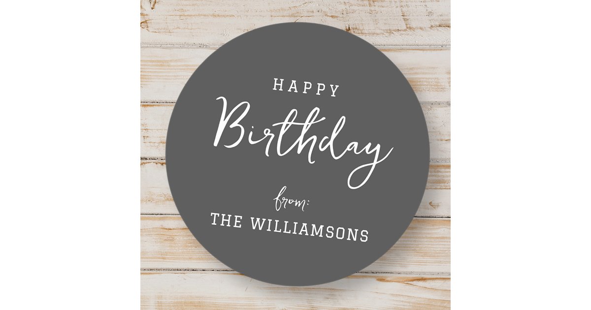 Modern Simple Preppy Happy Birthday Greeting Classic Round Sticker | Zazzle