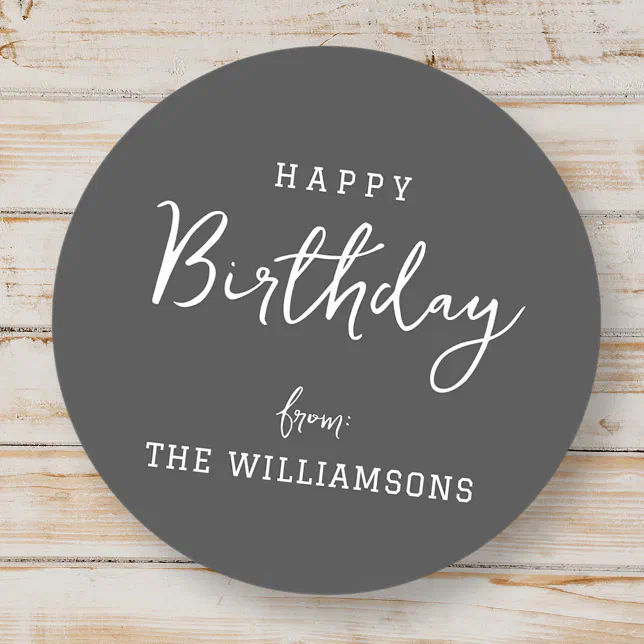 Modern Simple Preppy Happy Birthday Greeting Classic Round Sticker | Zazzle