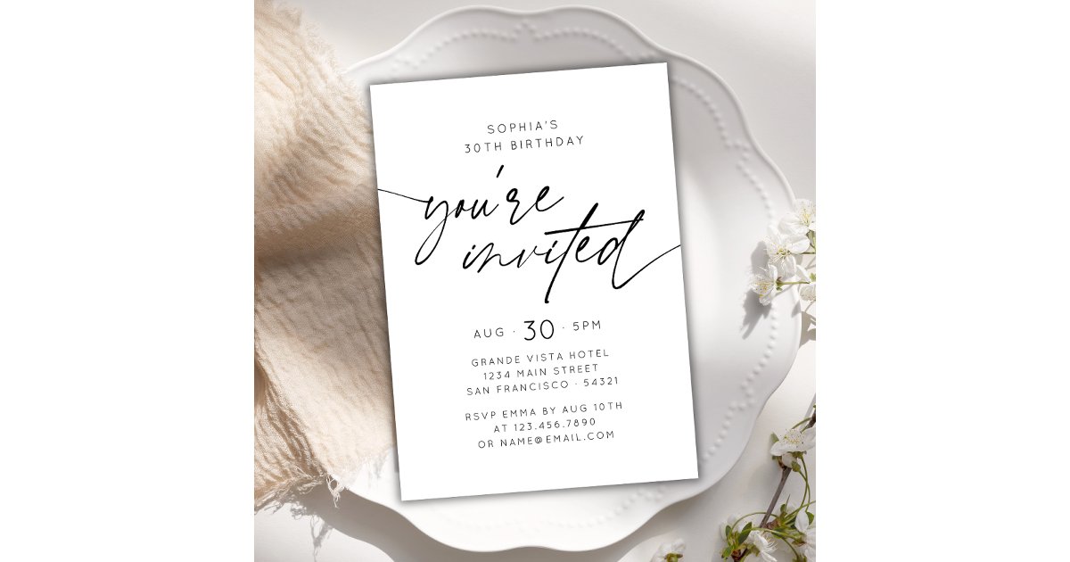 Modern Simple You're Invited Birthday Party Invitation | Zazzle