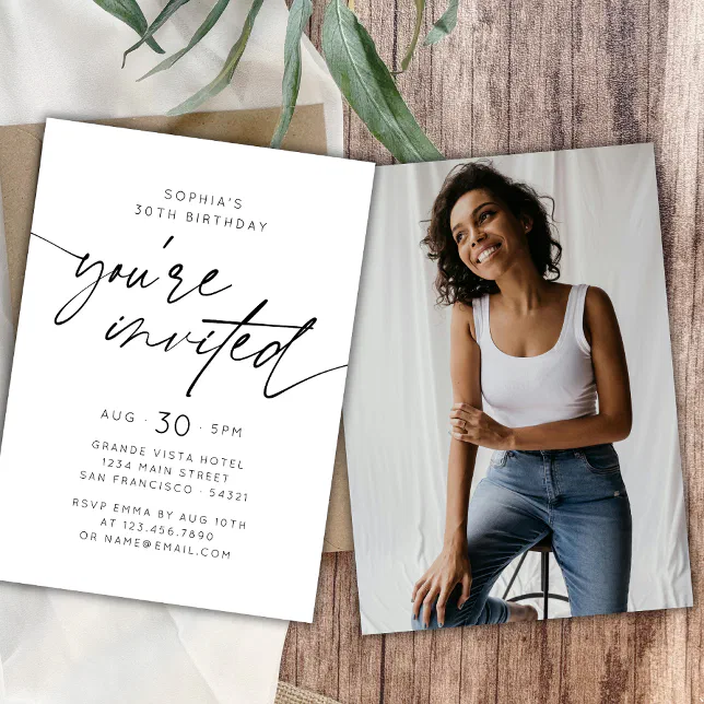 Modern Simple You're Invited Birthday Party Photo Invitation | Zazzle