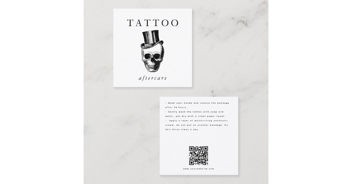 Modern Skull Tattoo Aftercare Instructions QR Code Square Business Card ...