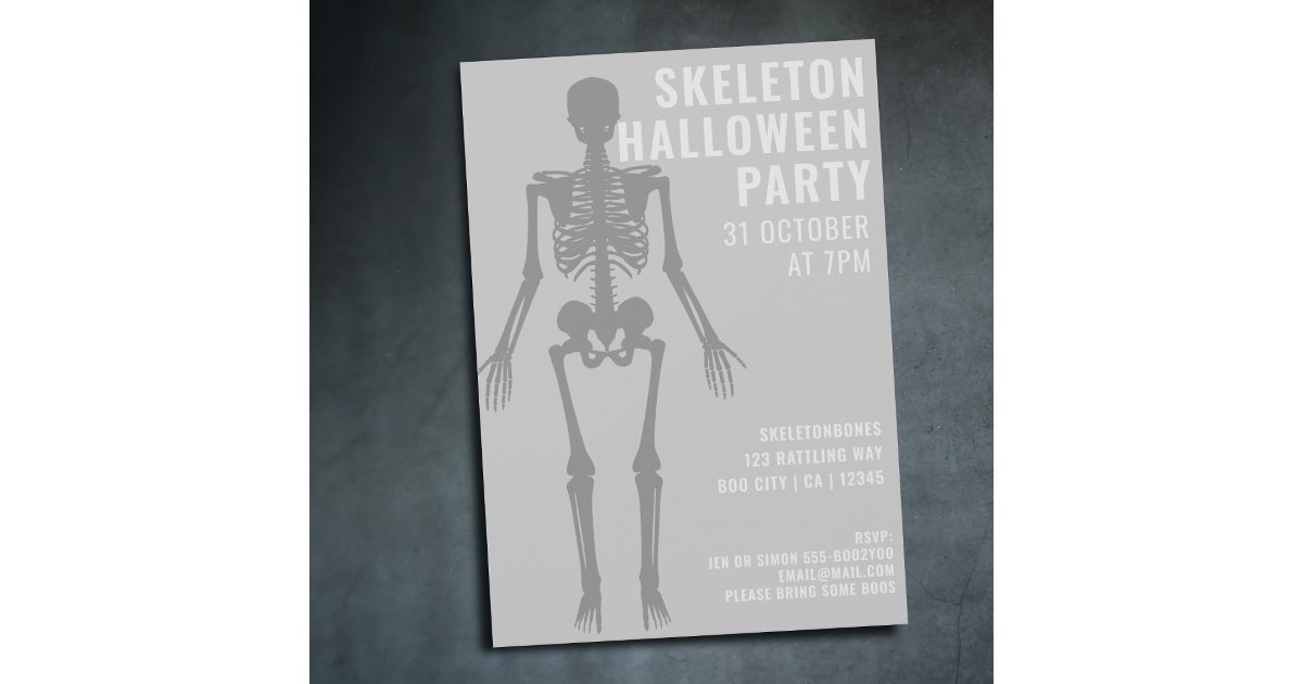 Modern Spooky Skeleton Halloween Birthday Party Invitation | Zazzle