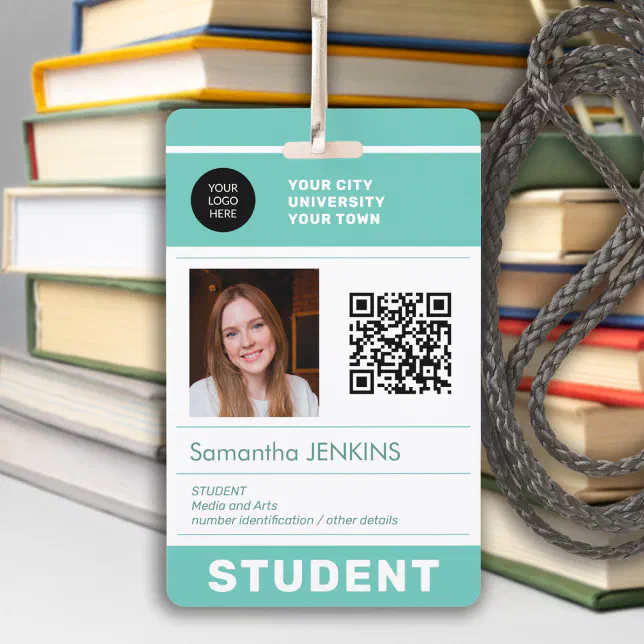 Modern student photo ID QR code school university ID Badge | Zazzle