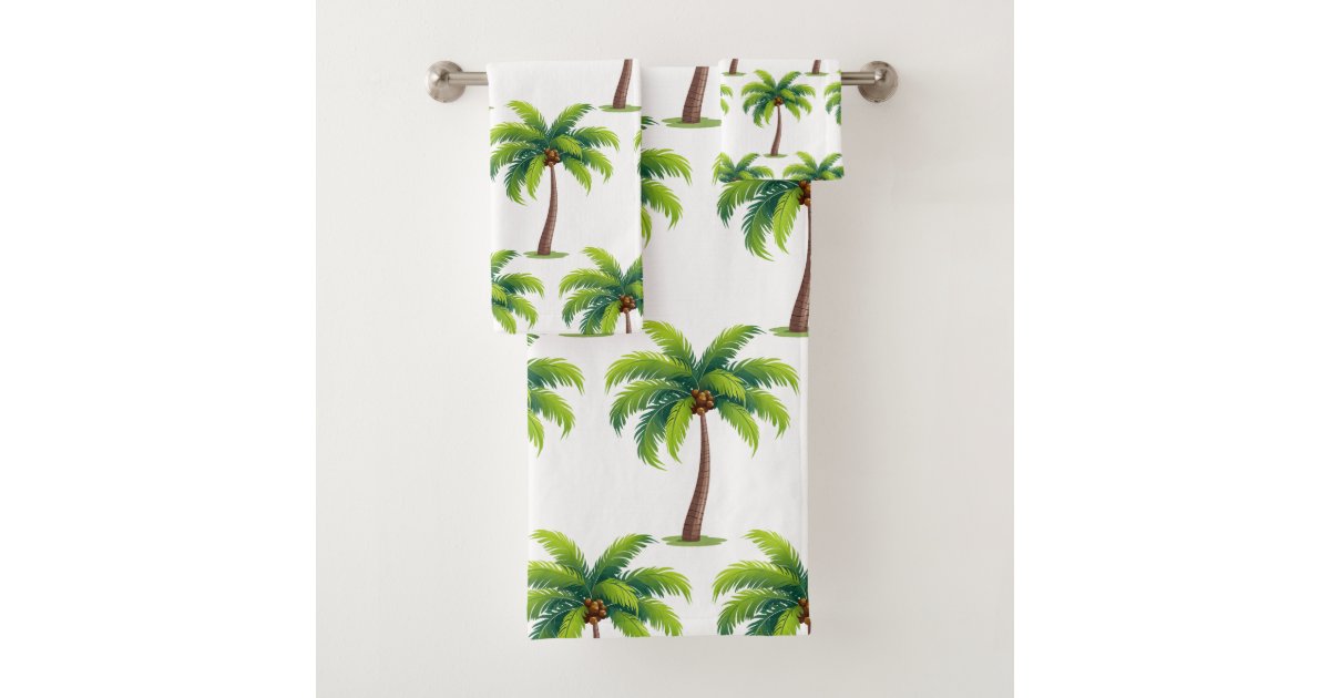 Modern Summer Botanical Palm Trees on White Bath Towel Set | Zazzle