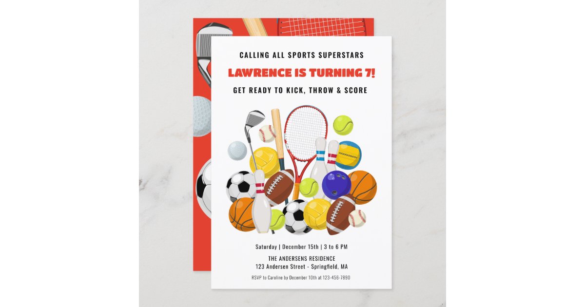 Modern SuperStar Kids Boys Sports Birthday Party Invitation | Zazzle