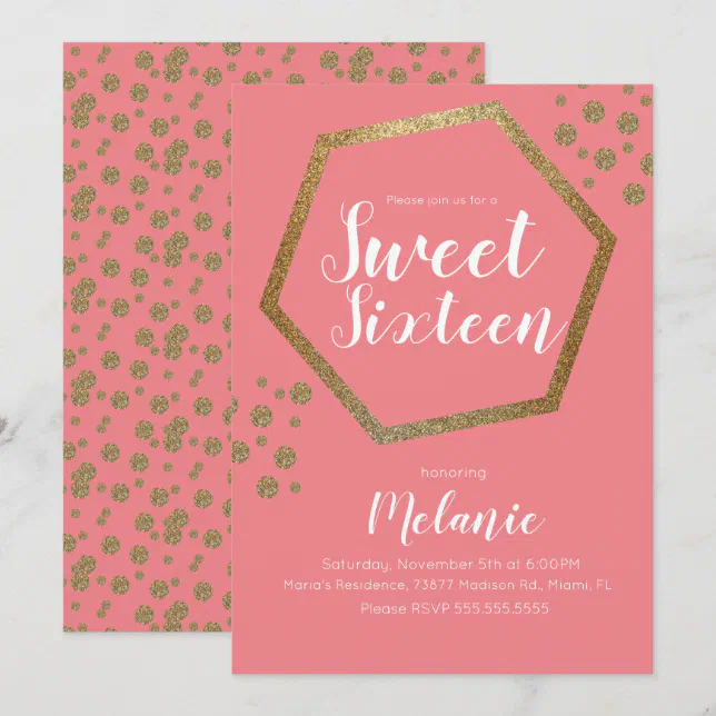Modern Sweet 16 Glitter Faux Gold Geometric Bars Invitation | Zazzle