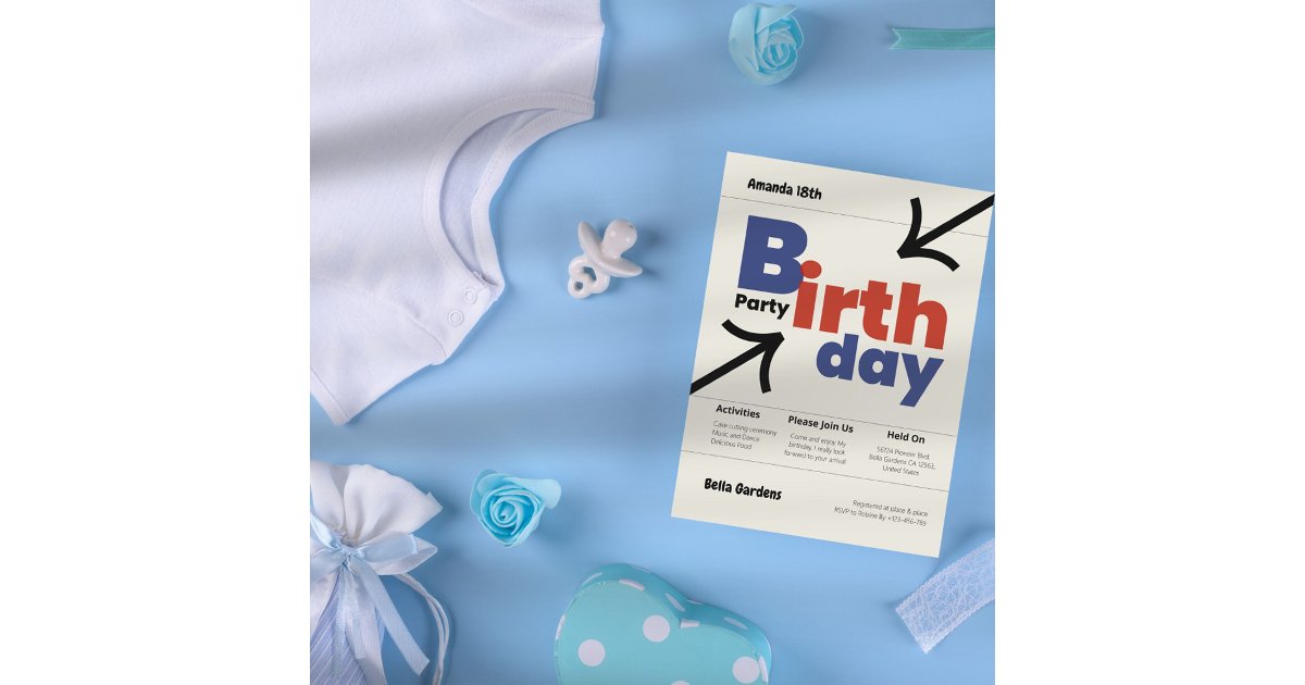 Modern Swiss Style Birthday Invitation | Zazzle