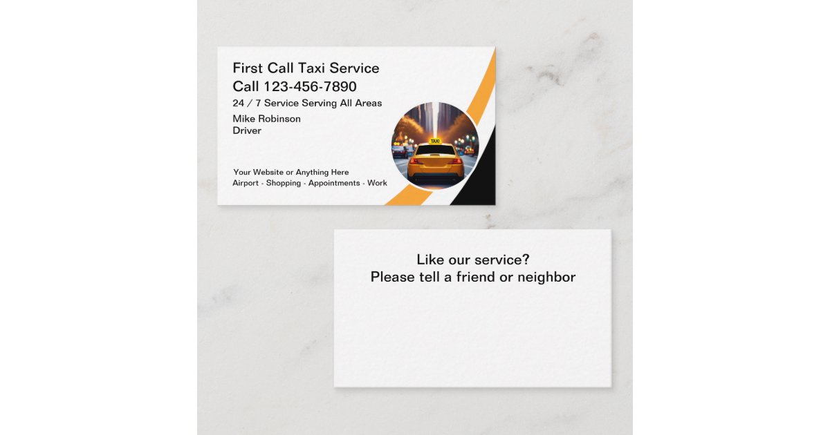 Modern Taxi Driver City Cab Service Business Card | Zazzle