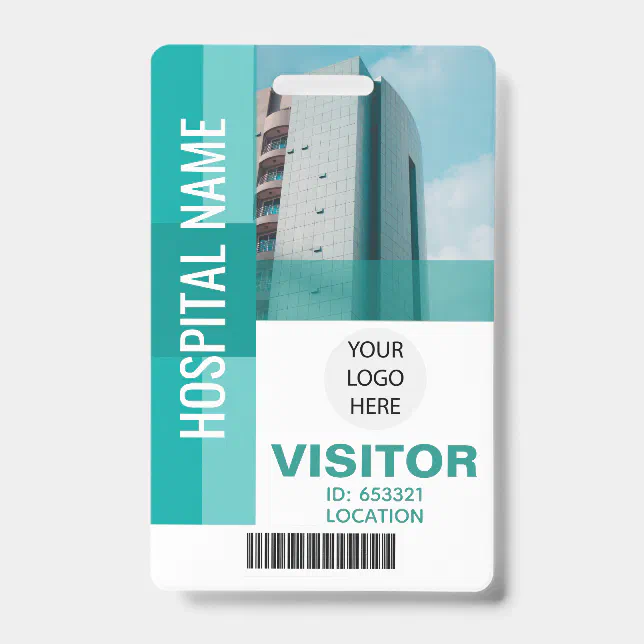 Modern Teal Visitor Bar Code, Logo ID Badge | Zazzle