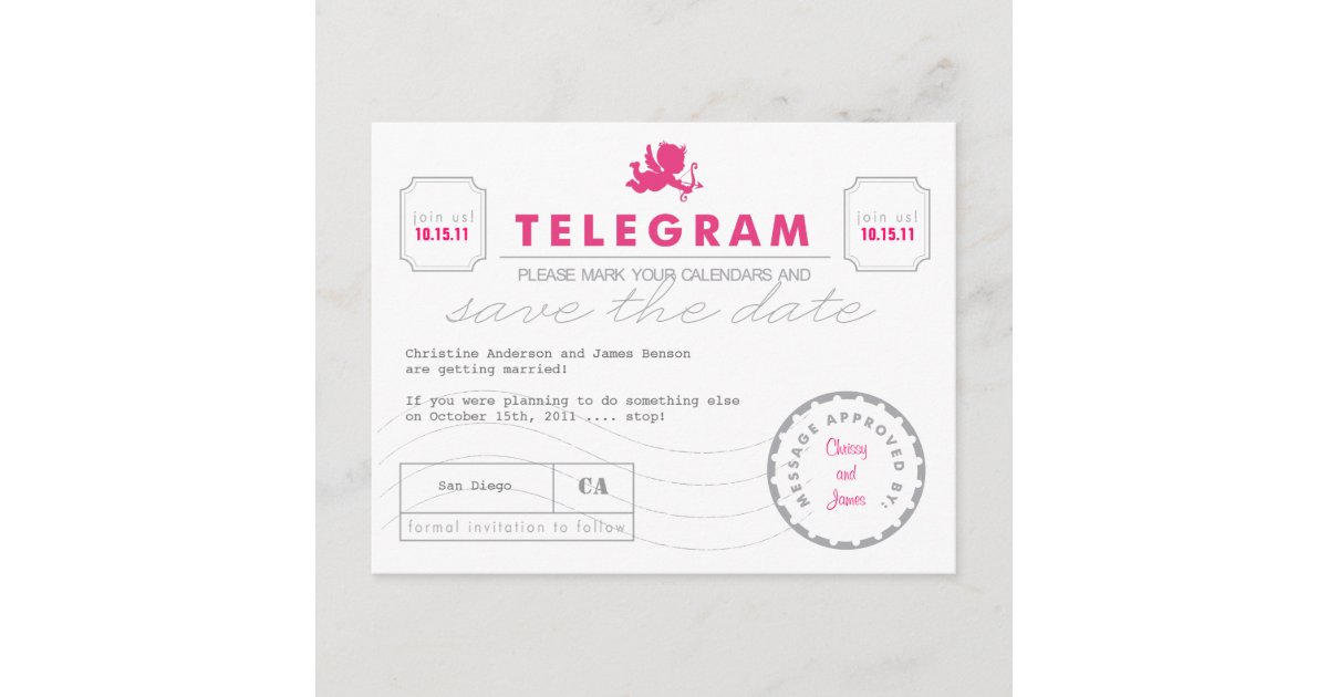 Modern Telegram Card Save the Date | Zazzle.co.uk