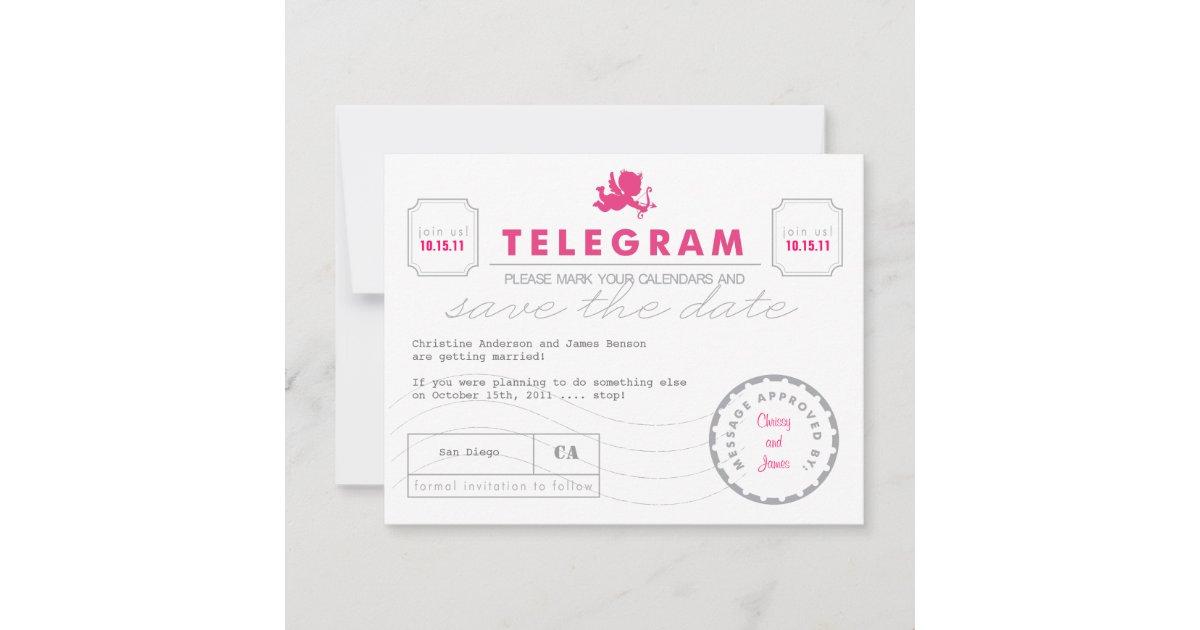 Modern Telegram Card Save the Date | Zazzle