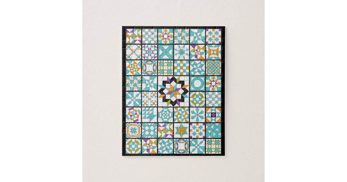 Modern Turquoise Sampler Quilt Jigsaw Puzzle | Zazzle