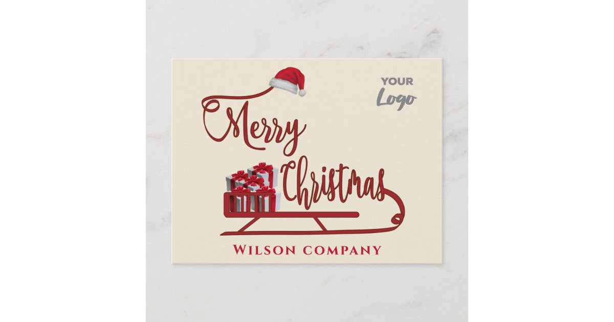 Modern typography Sledge Merry Christmas logo Holiday Postcard | Zazzle