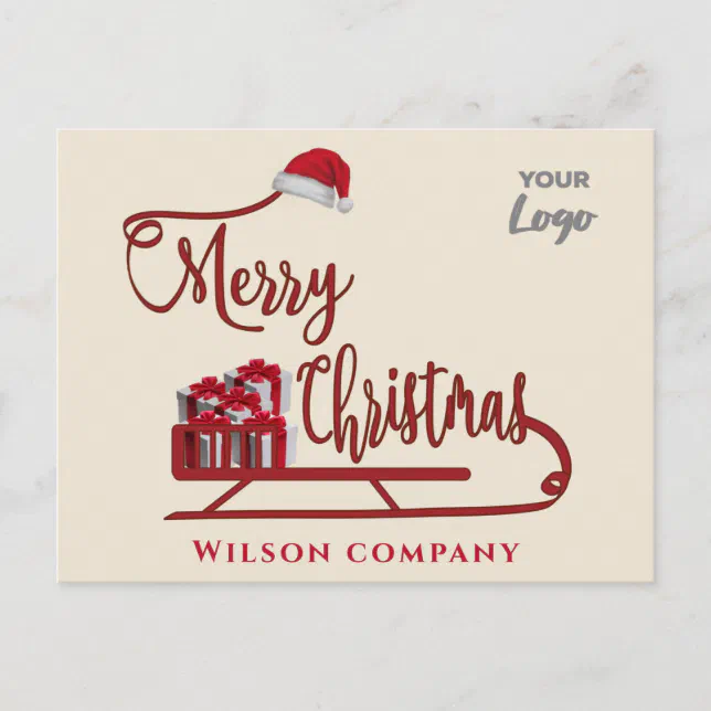 Modern typography Sledge Merry Christmas logo Holiday Postcard | Zazzle