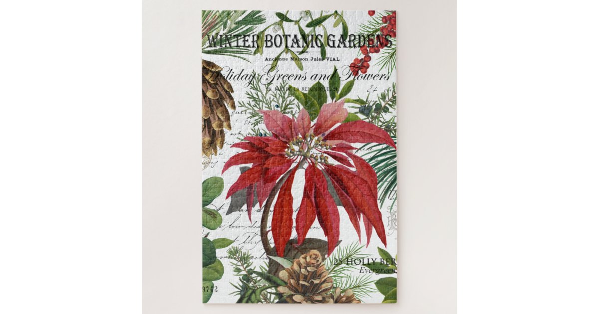 Modern vintage winter garden floral jigsaw puzzle | Zazzle