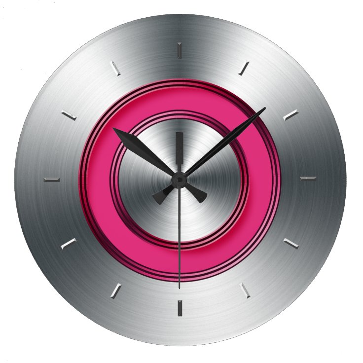 Modern Wall Clock Faux Metal And Fuchsia | Zazzle