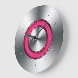 Modern Wall Clock Faux Metal And Fuchsia | Zazzle