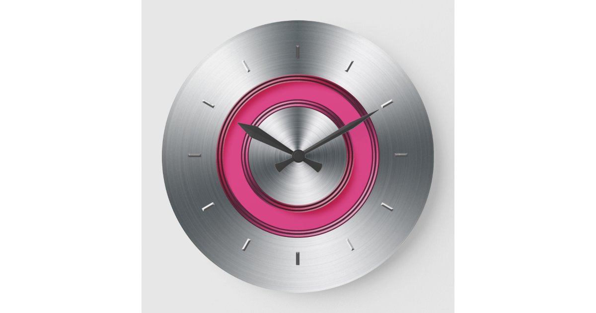 Modern Wall Clock Faux Metal And Fuchsia | Zazzle