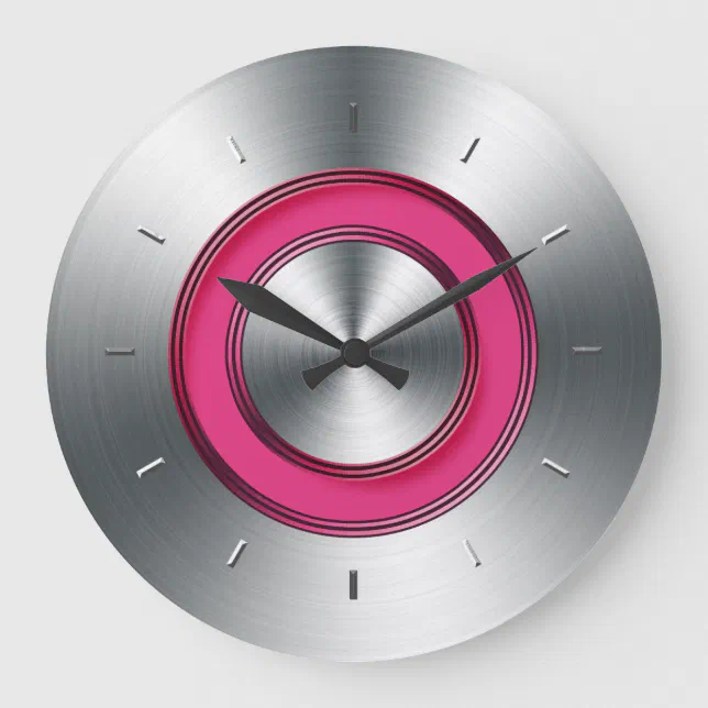 Modern Wall Clock Faux Metal And Fuchsia | Zazzle