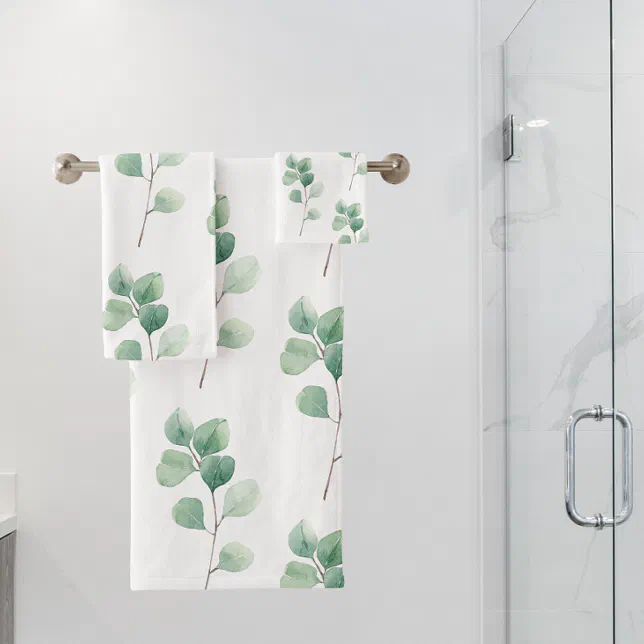 Modern Watercolor Eucalyptus Green Pattern Bath Towel Set | Zazzle
