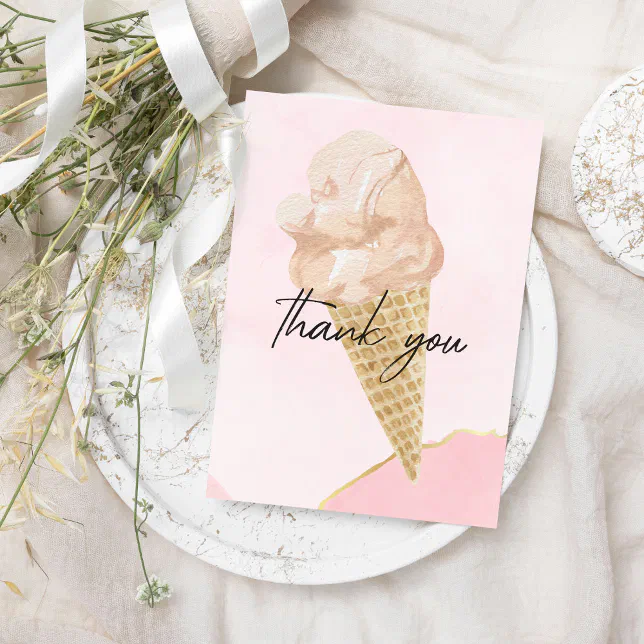 Modern Watercolor Ice Cream Bridal Shower Thank You Card | Zazzle