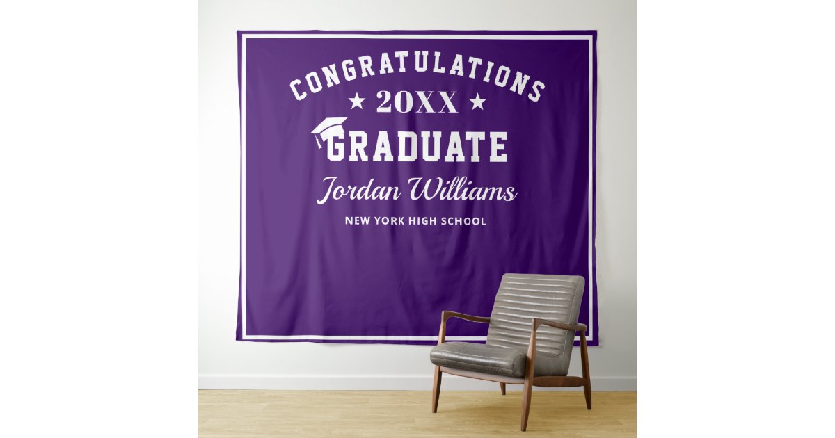 Modern White Purple Graduation Photo Prop Backdrop Tapestry | Zazzle