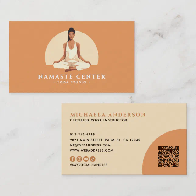 Modern Yoga/Mindfulness Lotus Pose Socials QR Code Business Card | Zazzle