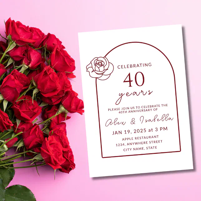 ModernMinimalist Ruby Red 40th Wedding Anniversary Invitation | Zazzle