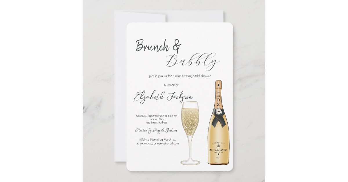 Moet Bottle Glass Brunch & Bubbly Invitation | Zazzle