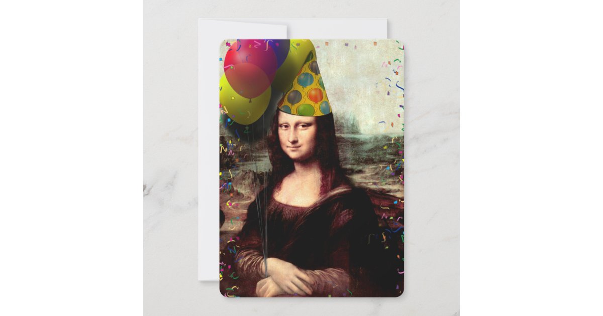 Mona Lisa Happy Birthday Party Hat Invitation | Zazzle