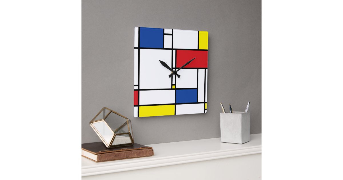 Mondrian Minimalist Geometric De Stijl Modern Art Square Wall Clock ...