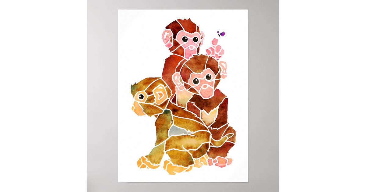 Monkey Abstract Watercolor Painting Poster | Zazzle