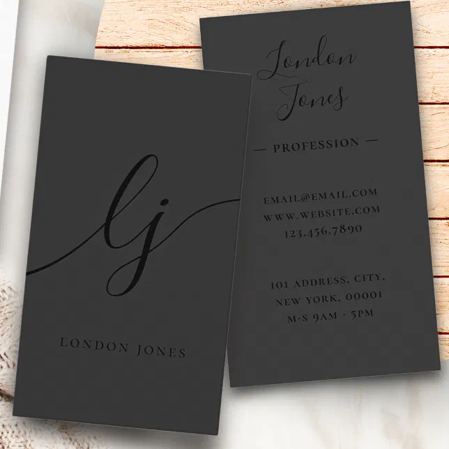 Monogram Black Modern Calligraphy Initials Elegant Business Card | Zazzle