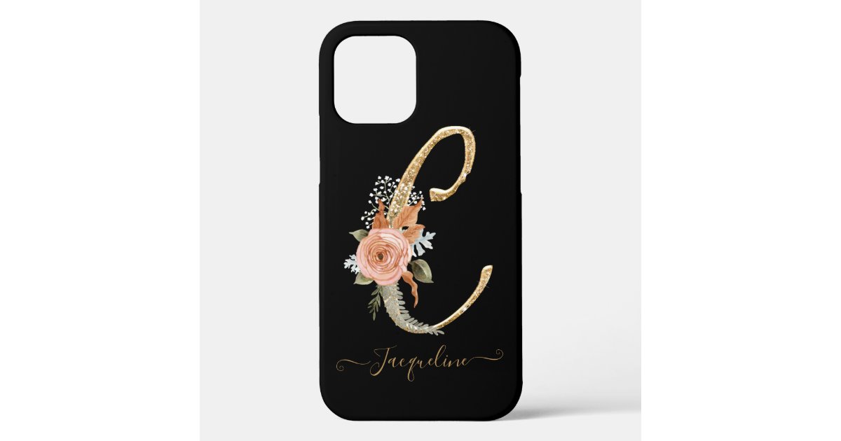 Monogram C Gold Script Black BOHO Pink Floral Leaf Case-Mate iPhone ...