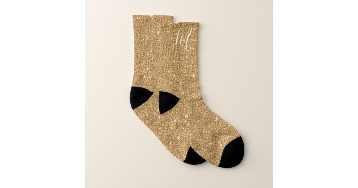 Monogram Gold Glitter Socks | Zazzle