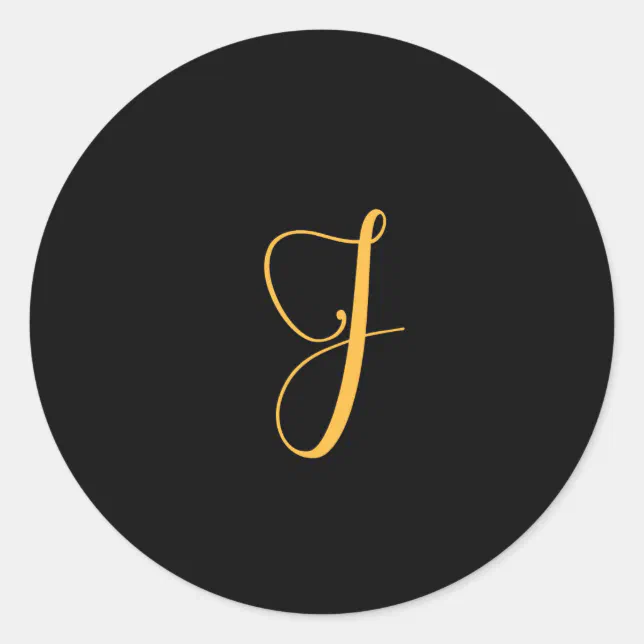 Monogram J gold on black background Classic Round Sticker | Zazzle