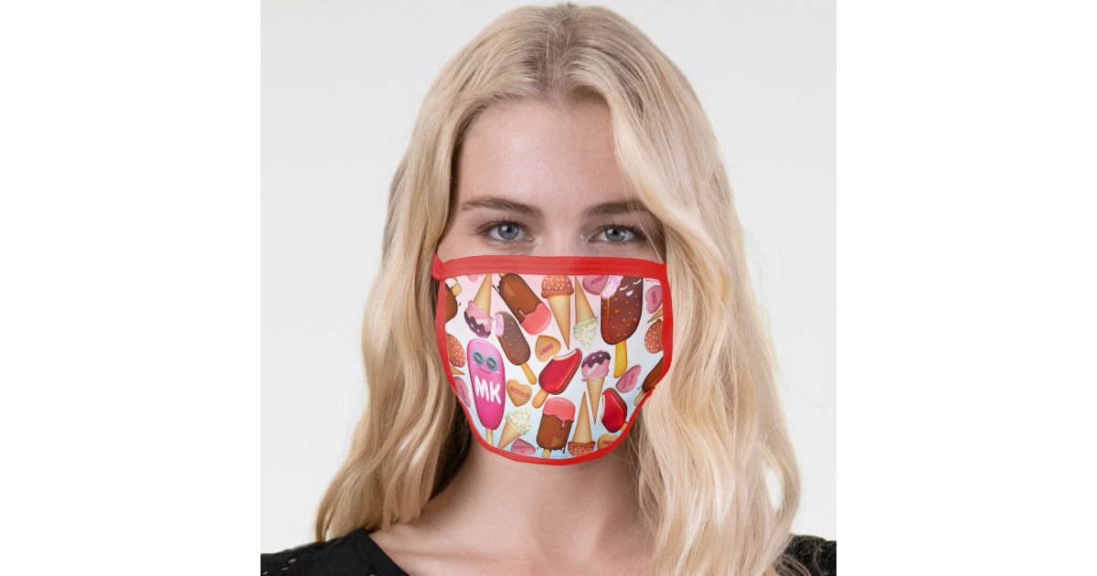 Monogram Kawaii Ice Cream Cone Popsicle Treats Face Mask | Zazzle