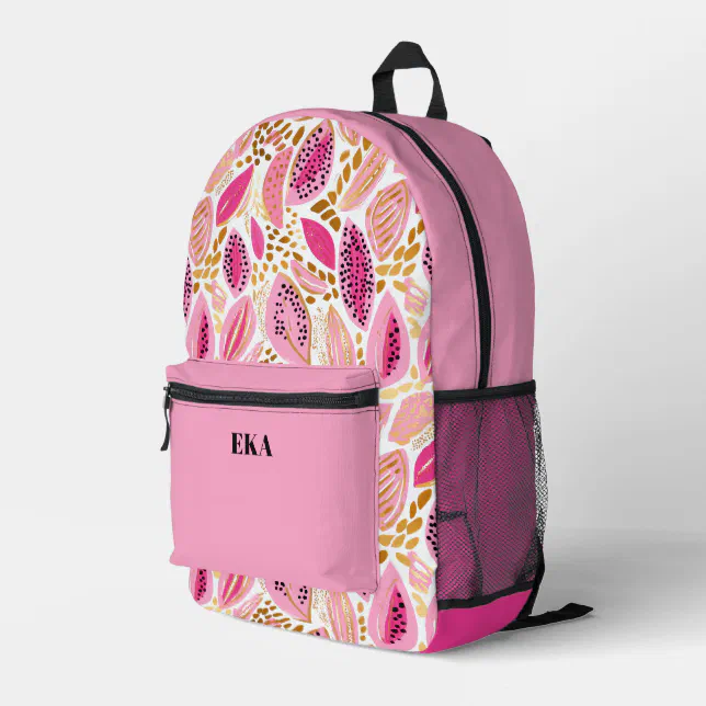 Monogram Modern Pink Gold Cute Girls School Printed Backpack | Zazzle