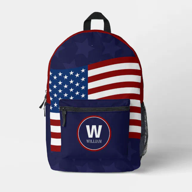 Monogram Name American Flag Map Custom Printed Backpack | Zazzle