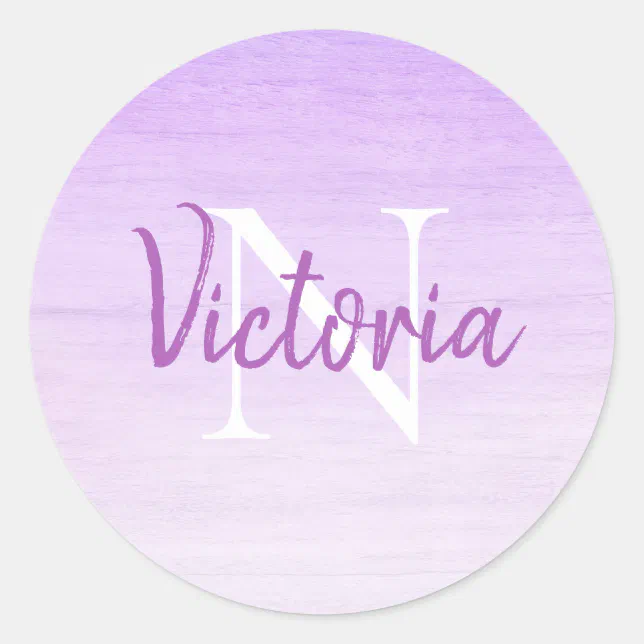 Monogram Name Script Purple Classic Round Sticker | Zazzle
