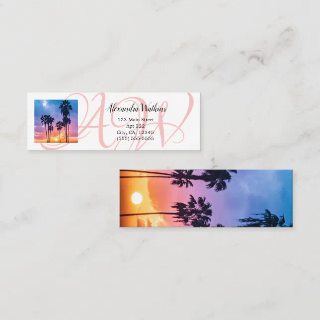 Monogram Rainbow Palm Tree Sunset Photo Personal Mini Business Card ...