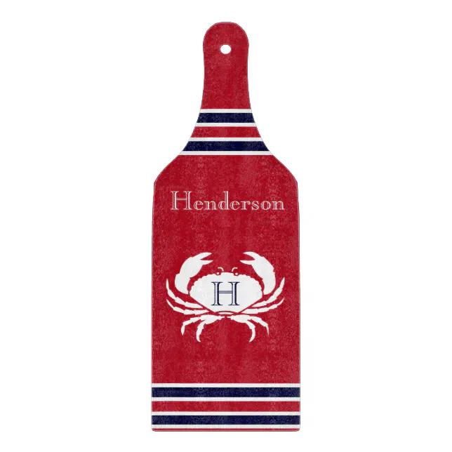 Monogram Red White Navy Blue Crab Nautical Cutting Board | Zazzle