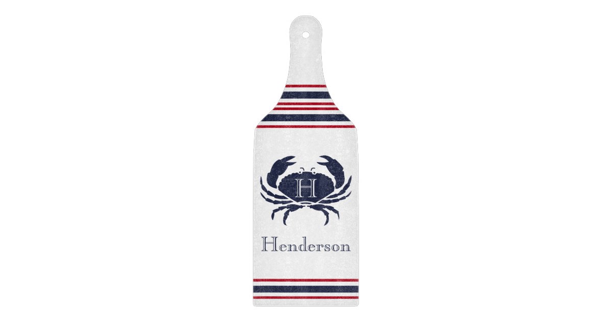 Monogram Red White Navy Blue Crab Nautical Cutting Board | Zazzle