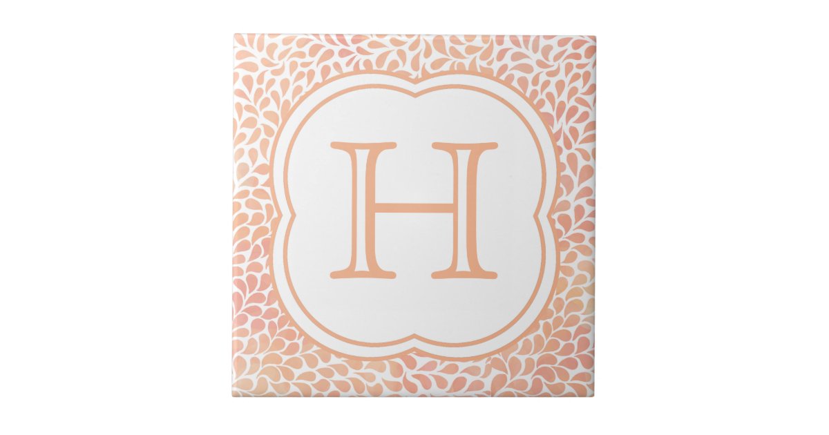 Monogram salmon pink watercolor drops ceramic tile | Zazzle