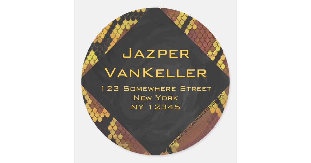 Monogram Snake Brown and Gold Print Classic Round Sticker | Zazzle