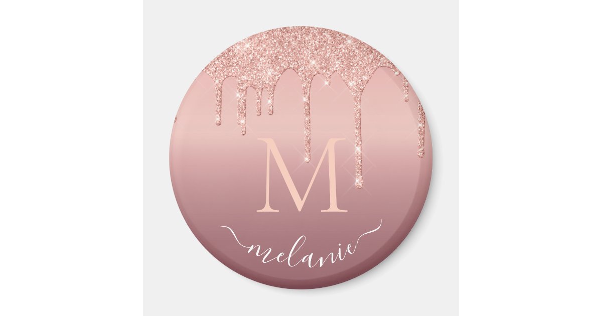 Monogram Your Name Rose Gold Blush Glitter Sparkle Magnet | Zazzle