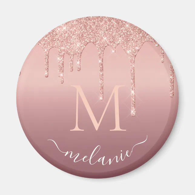 Monogram Your Name Rose Gold Blush Glitter Sparkle Magnet | Zazzle