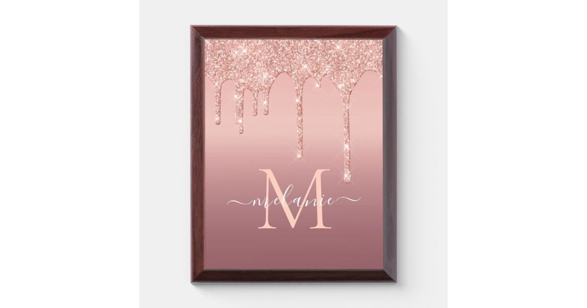 Monogram Your Name Rose Gold Glitter Award Plaque | Zazzle
